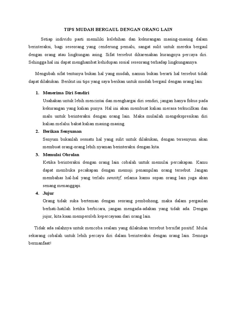 Tips Mudah Bergaul dengan Orang Lain | PDF | Karier & Perkembangan ...