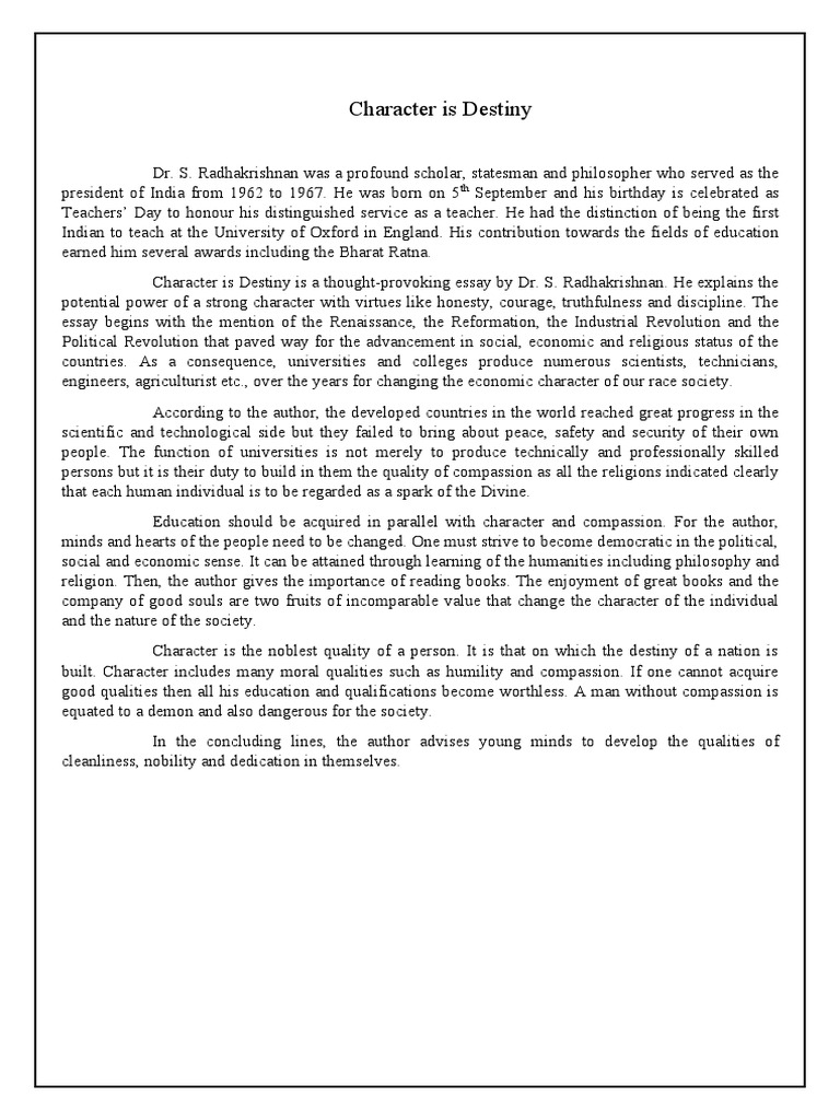 Character is Destiny: An Analysis of Dr. S. Radhakrishnan's Thought ...
