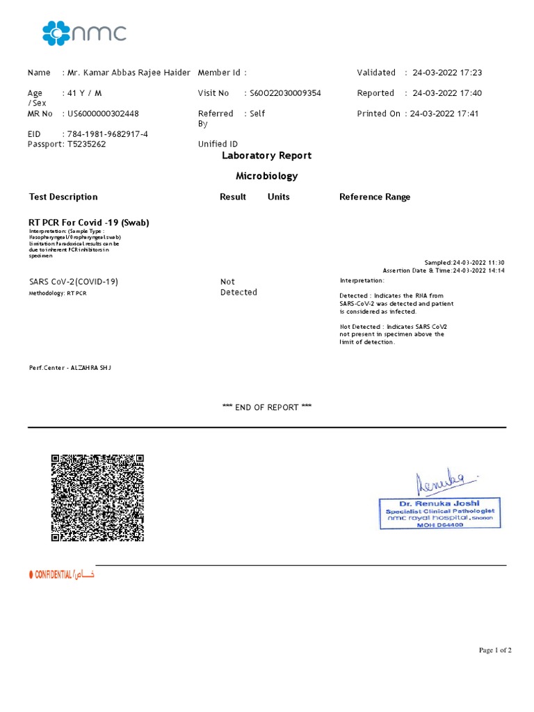 Covid Test Report - Kamar Abbas | PDF