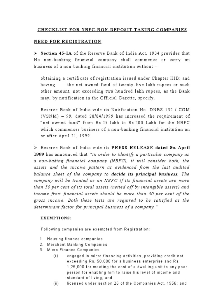 11 NBFC Checklist | PDF | Non Bank Financial Institution | Securities ...
