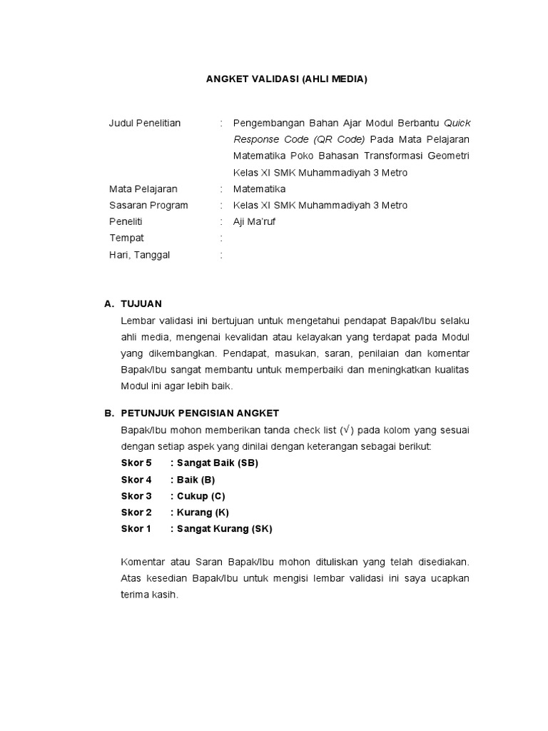 Angket Validasi | PDF