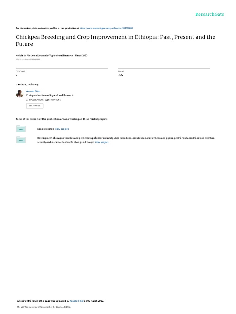 Chickpea Breeding and Crop Improvement in Ethiopia: Past, Present and ...