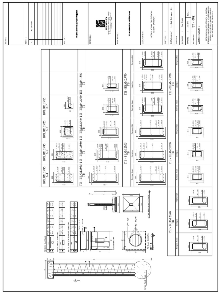 ST-002 DETAIL KOLOM DAN TIE BEAM LANTAI BASEMENT | PDF