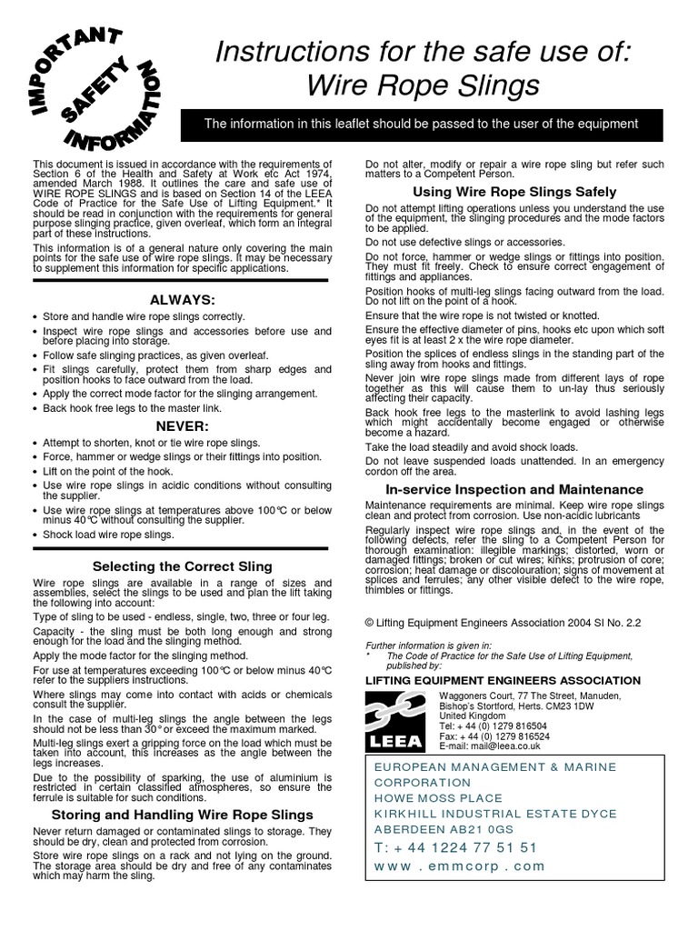 Wire Rope Slings Si 2 - 2 Emm | PDF | Rope | Knot