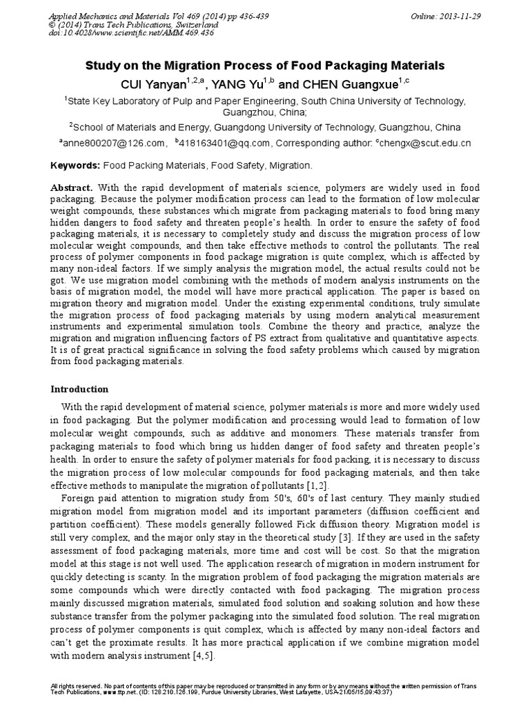 Food Migration Test On Process Food | PDF | Diffusion | Polymers