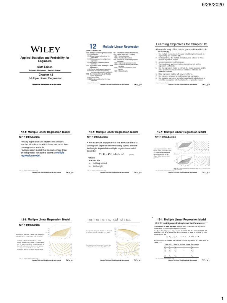 Ch12 - Multiple Linear Regression | PDF | Regression Analysis | Ordinary Least Squares