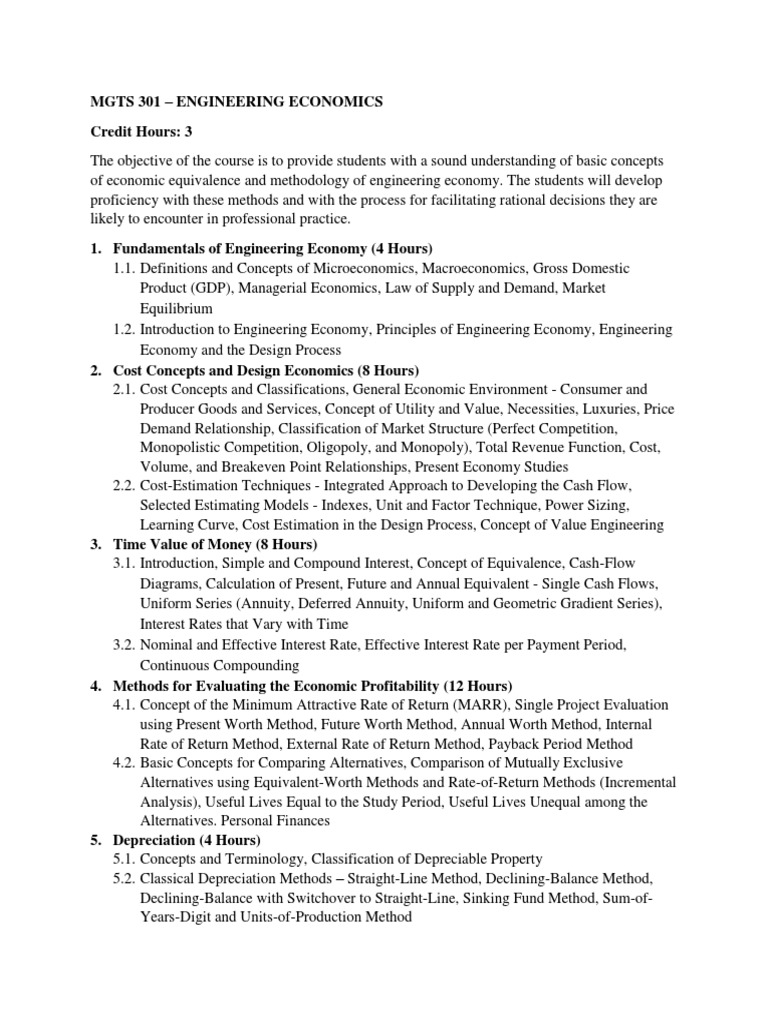 Engineering Economics Course Overview | PDF | Economics | Interest