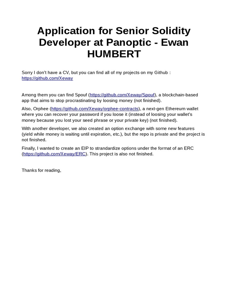 Solidity Dev Seeks Panoptic Role | PDF