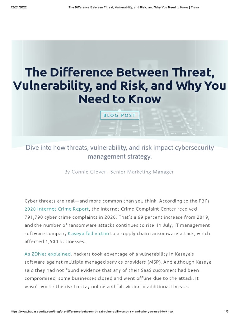 The Difference Between Threat, Vulnerability, and Risk, and Why You ...