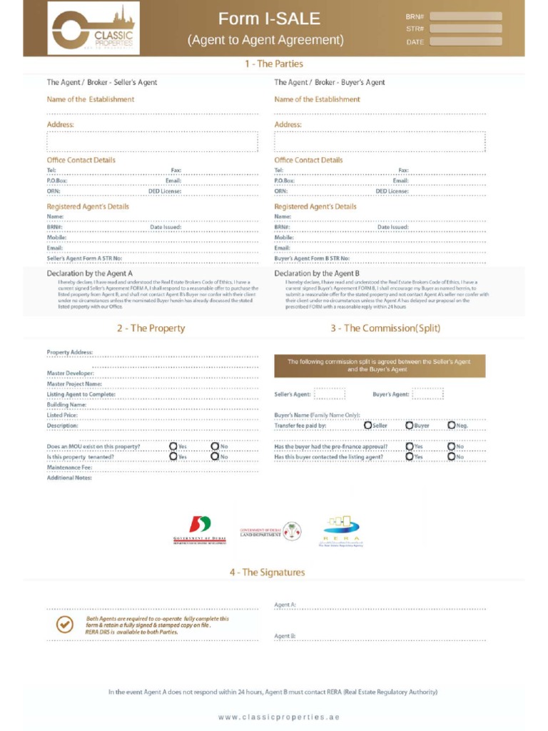 Form I Sale Agent To Agent Agreement For Sale of Property | PDF