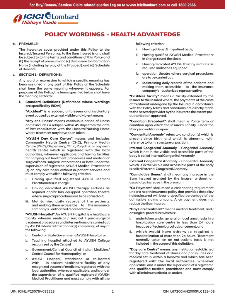 Health Advantedge - Apex Plus - Policy Wordings | PDF | Hospital ...