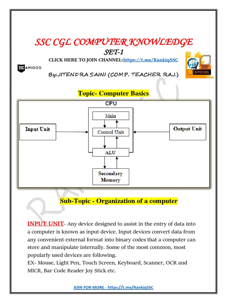 Computer For SSC CGL Part-1 | PDF | Computer Data Storage | Input/Output
