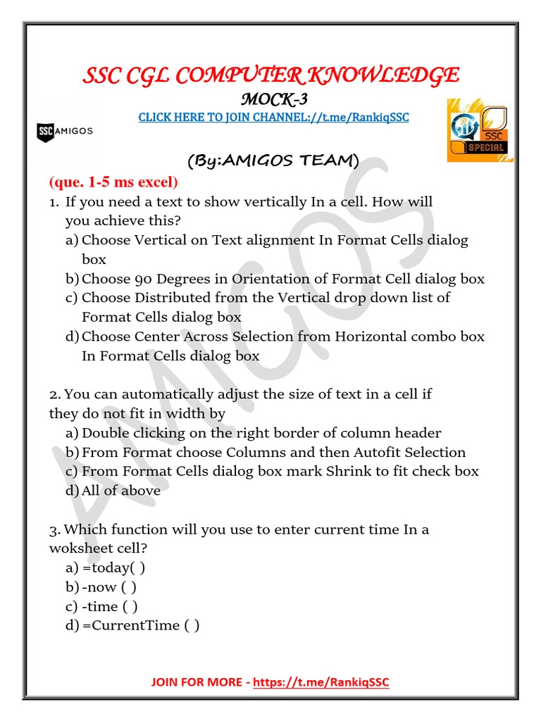 SSC CGL Computer Knowledge Mock Test | PDF | Information Age | Computer ...