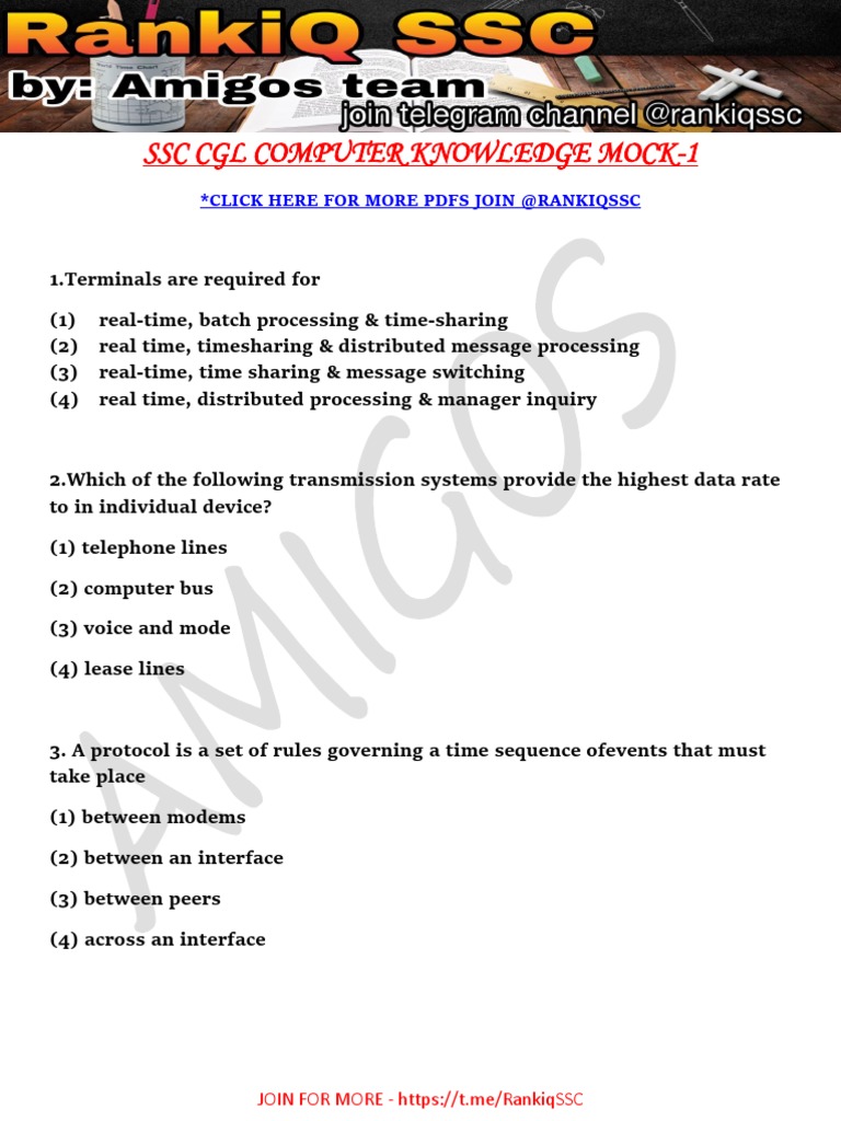 SSC CGL Computer Knowledge Mock-1 | PDF | Input/Output | Operating System