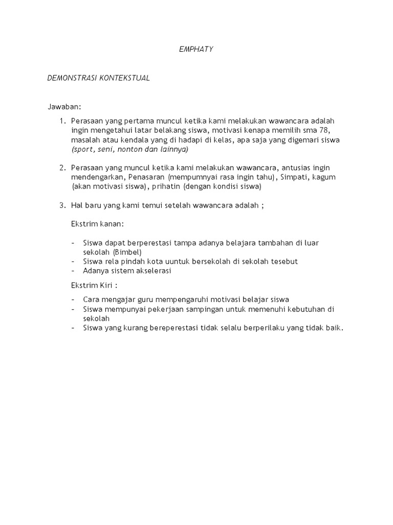 Demonstrasi Kontekstual Design ThinkingTopik 2 | PDF