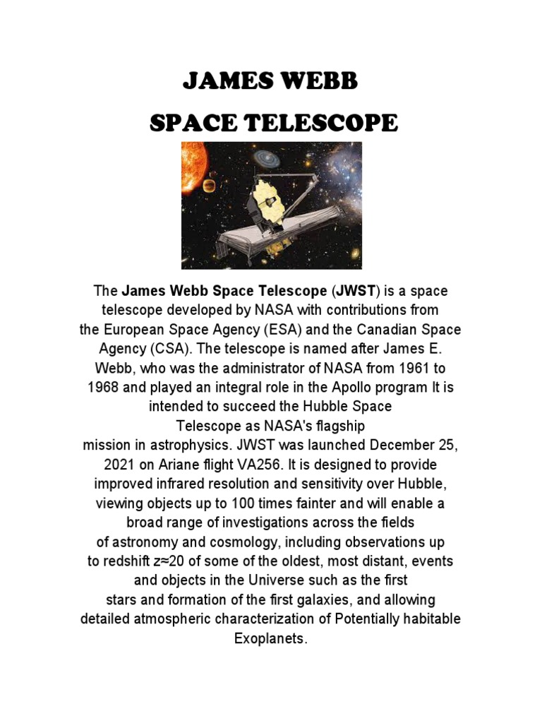 James Webb Space Telescope Overview | PDF | Hubble Space Telescope ...