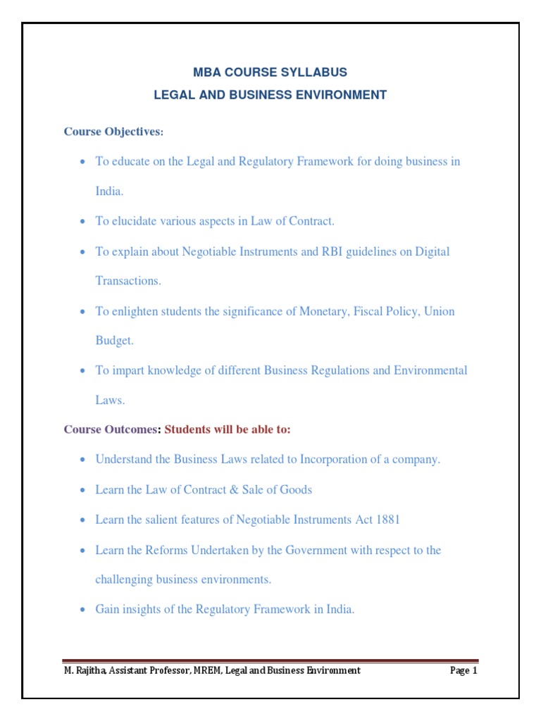 MBA Legal Business Environment Syllabus | PDF | Legal Liability | Board ...