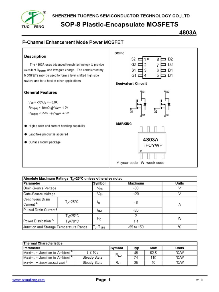 4803a Mosfet | PDF | Field Effect Transistor | Mosfet