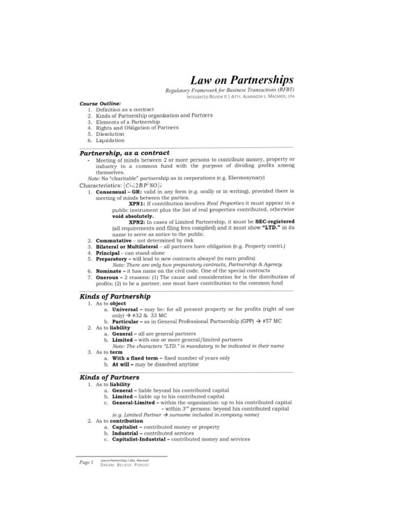 Partnership Law Notes | PDF