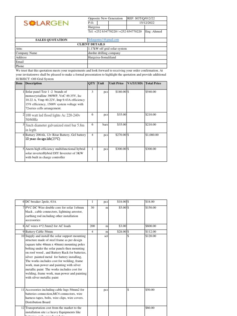 The Garage Solar Offgrid Quotation | PDF | Alternating Current ...