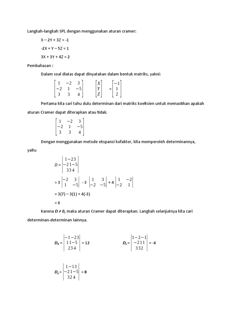 Penerapan Aturan Cramer pada SPL | PDF | Metode & Bahan Ajar
