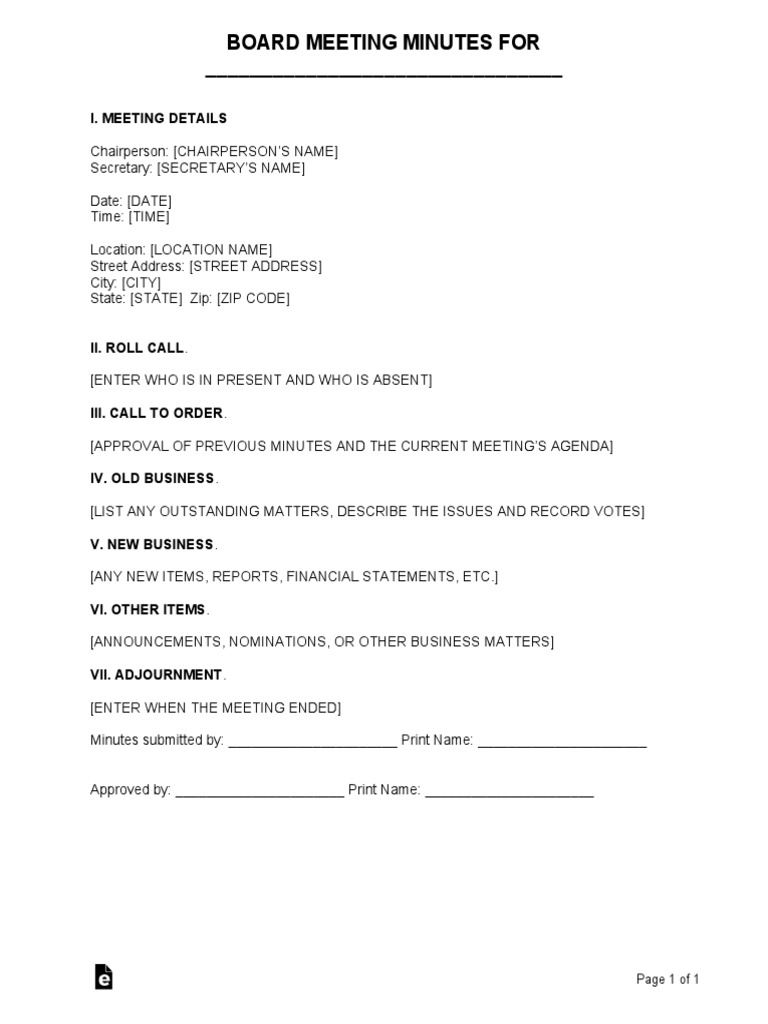 Board Meeting Minutes Template | PDF