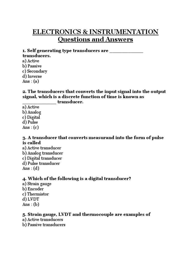 Instrumentation Questions and Answers | PDF | Amplifier | Operational ...