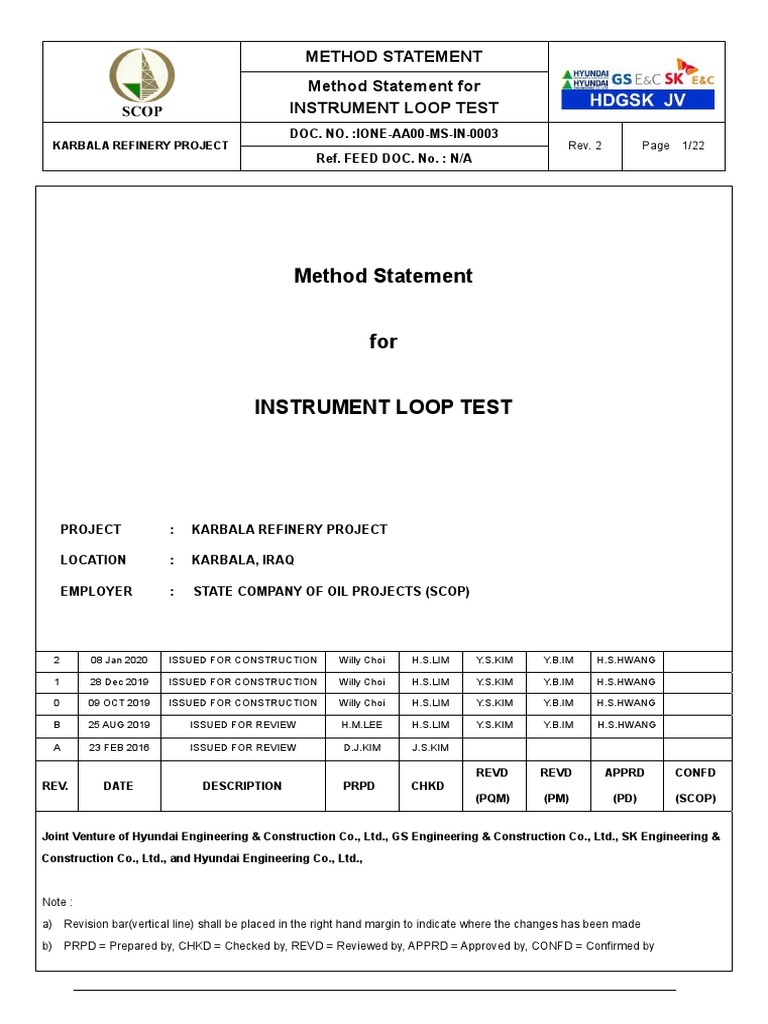 Ione-Aa00-Ms-In-0003 Method Statement For Instrument Loop Test - Rev. 2 ...