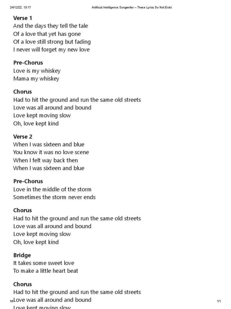 Artificial Intelligence Songwriter - These Lyrics Do Not Exist x02 | PDF