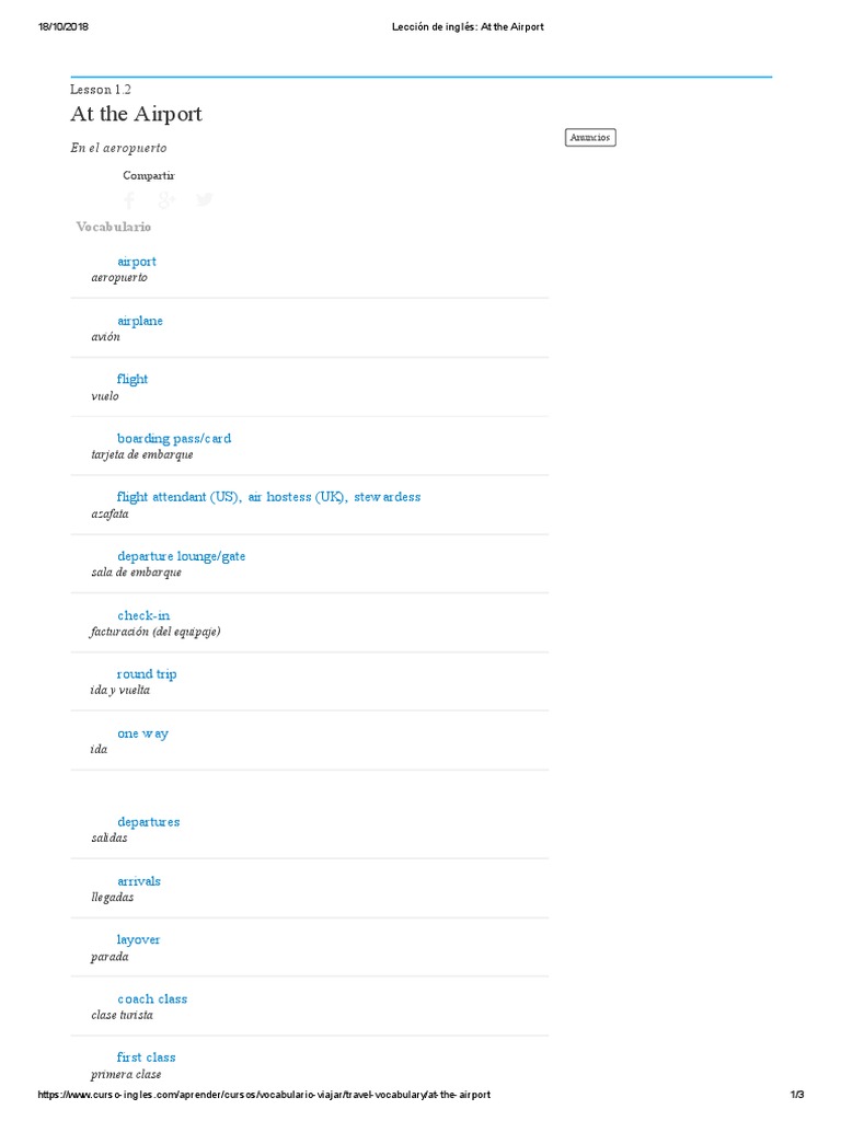 Vocabulario Ingles para Viajar | PDF | Estudios de idiomas extranjeros
