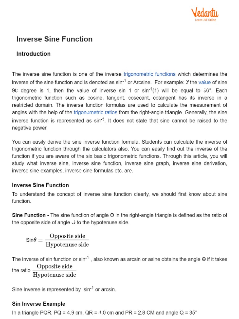 Inverse Sine Function | PDF