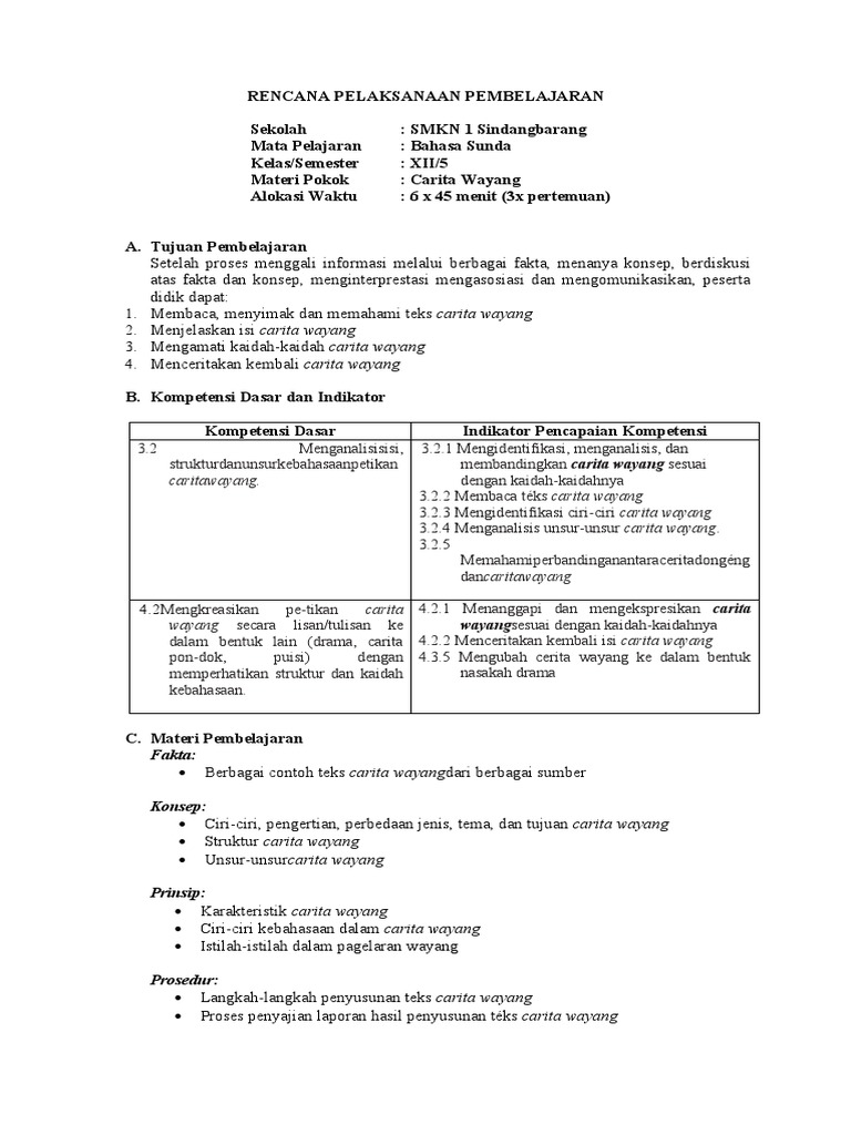 RPP Carita Wayang Kelas XII | PDF