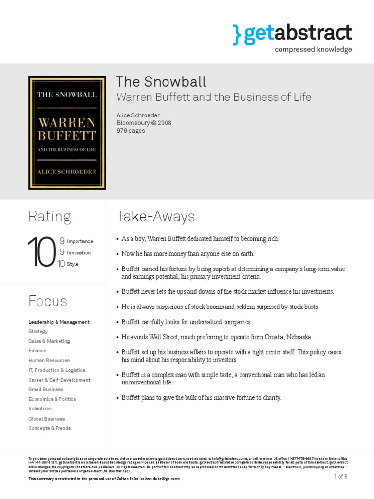 10 - The Snowball Schroeder en 11084 | PDF | Warren Buffett | Investing 10 - The Snowball Schroeder en 11084 | PDF | Warren Buffett | Investing