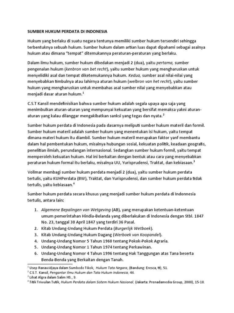 Sumber Hukum Perdata Di Indonesia | PDF