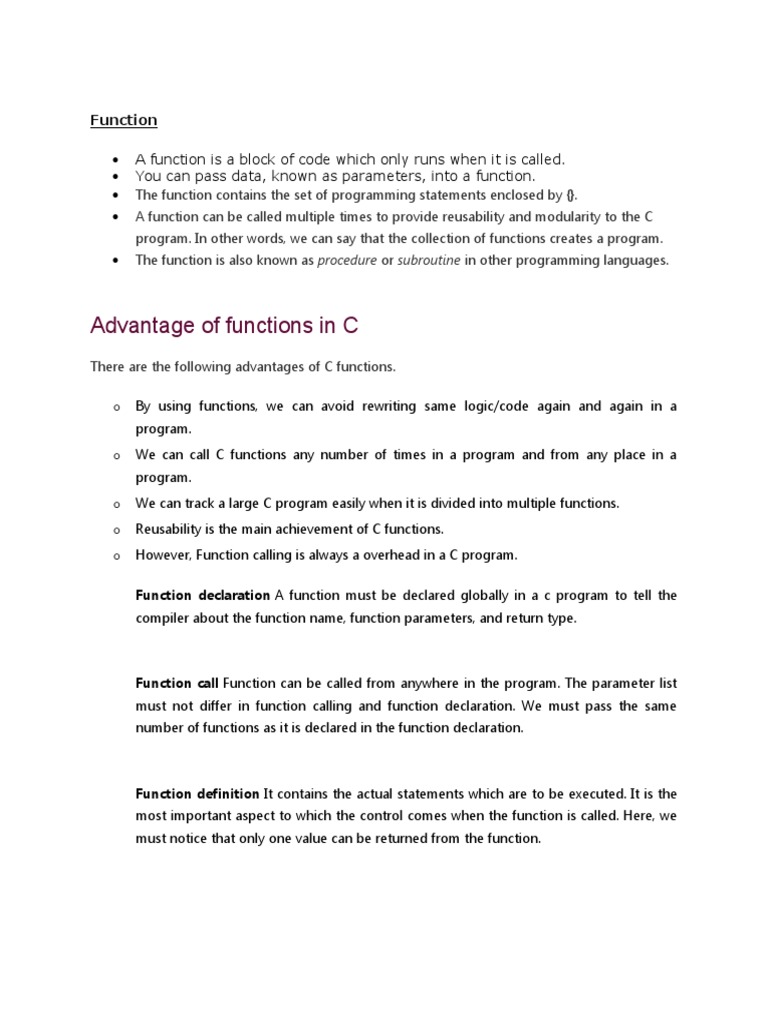 Functions Introduction Pdf Subroutine Parameter Computer Programming