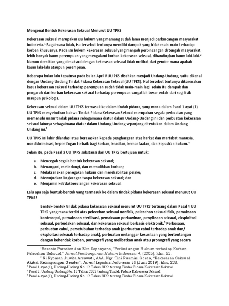 Mengenal Bentuk Kekerasan Seksual Menurut UU TPKS | PDF