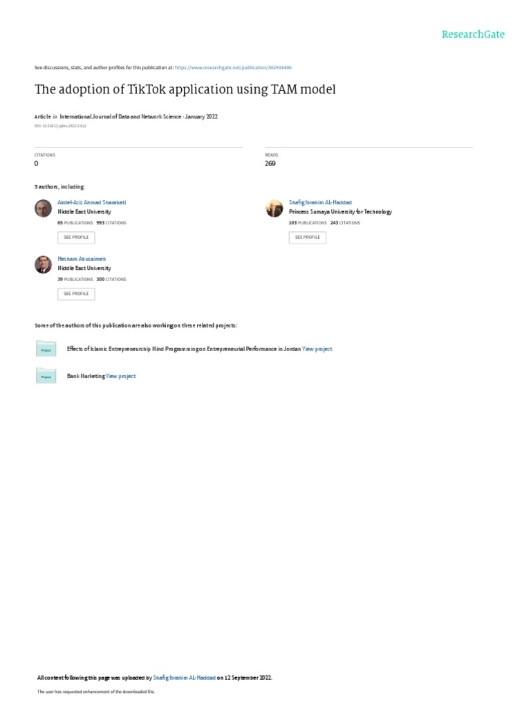 The Adoption of TikTok Application Using TAM Model | PDF | Social Media ...