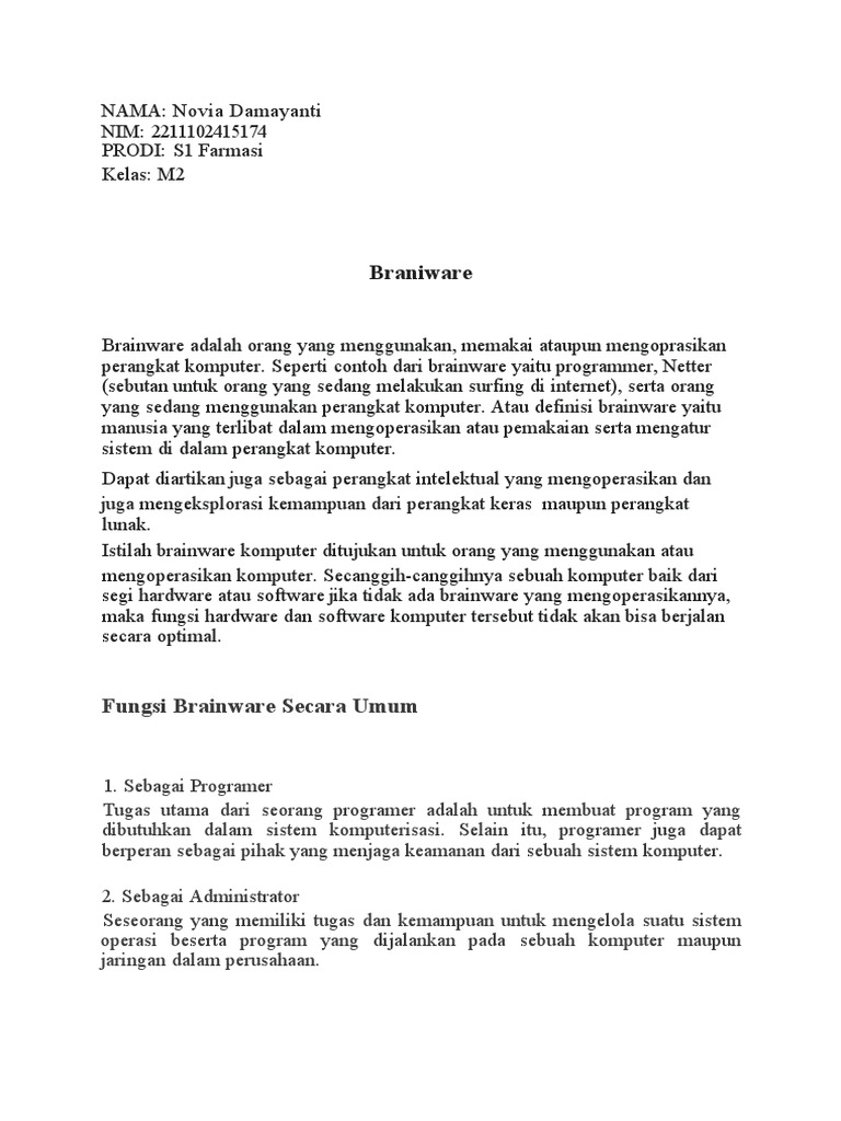Peran dan Jenis Brainware | PDF | Komputer