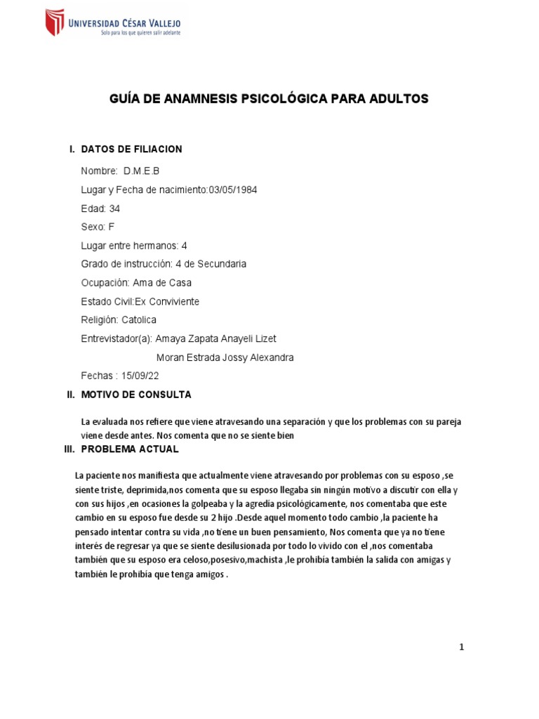 Anamnesis Psicológica | PDF