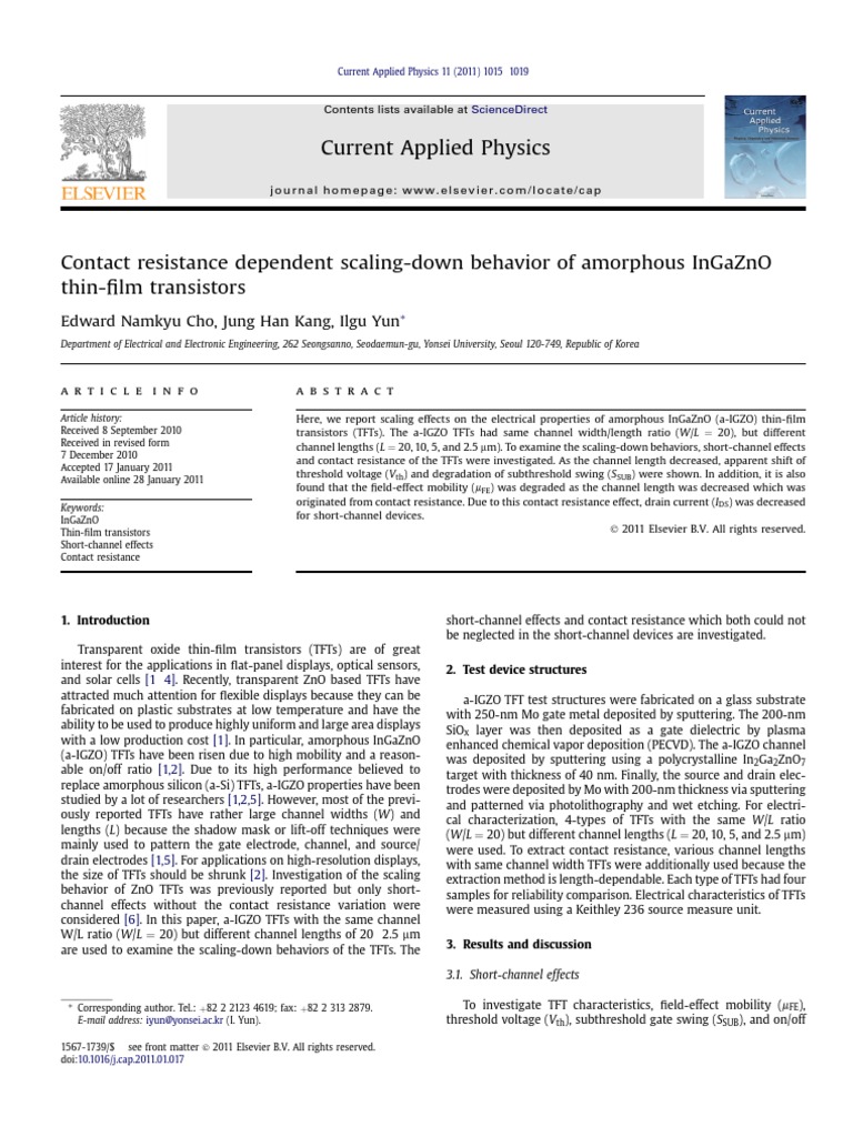 Current Applied Physics: Edward Namkyu Cho, Jung Han Kang, Ilgu Yun | PDF | Field Effect ...
