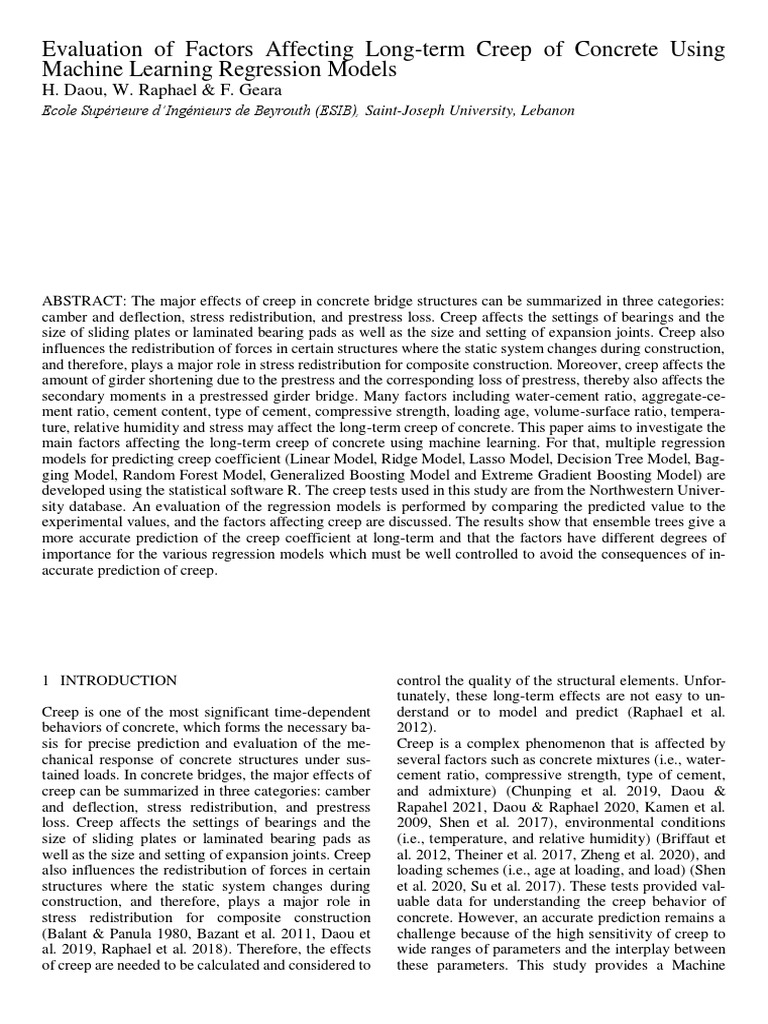Machine Learning for Concrete Creep Analysis | PDF | Linear Regression ...