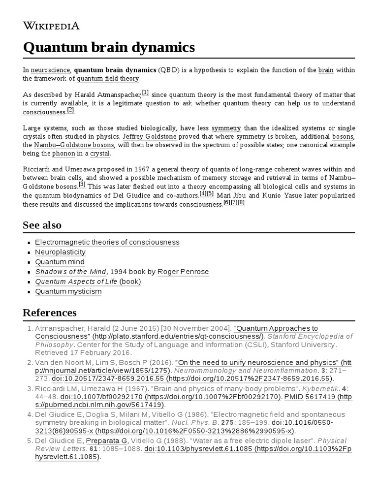 Quantum_brain_dynamics | PDF | Applied And Interdisciplinary Physics | Neuroscience