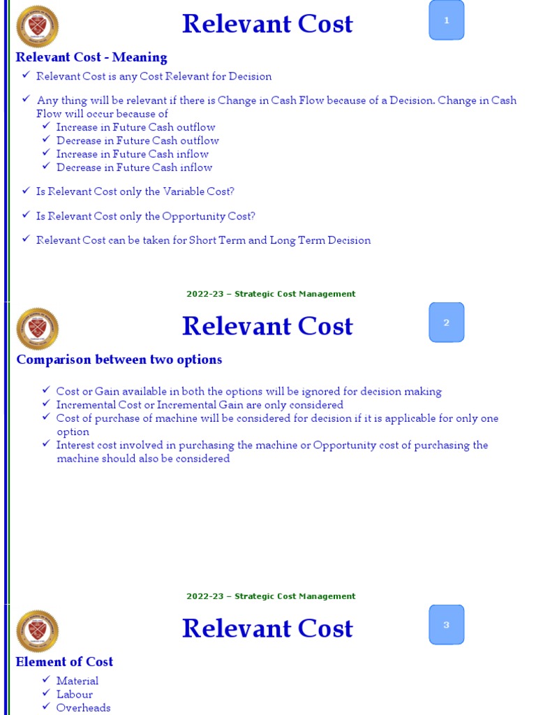 Relevant Costing Summary | PDF | Cost | Cost Accounting