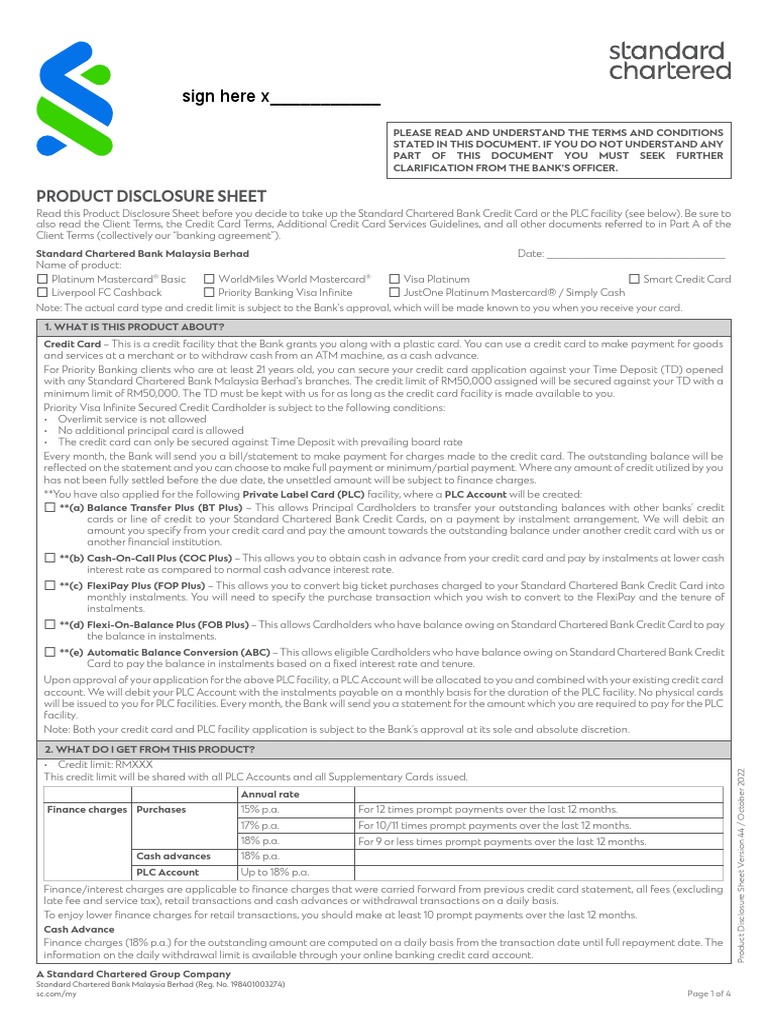 Sign Here X - : Product Disclosure Sheet | PDF | Credit Card | Visa Inc.