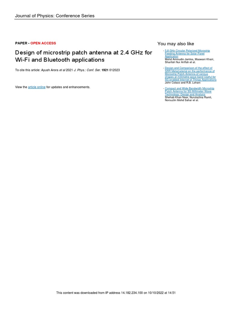 Design of Microstrip Patch Antenna at 2.4 GHZ For | PDF | Antenna ...