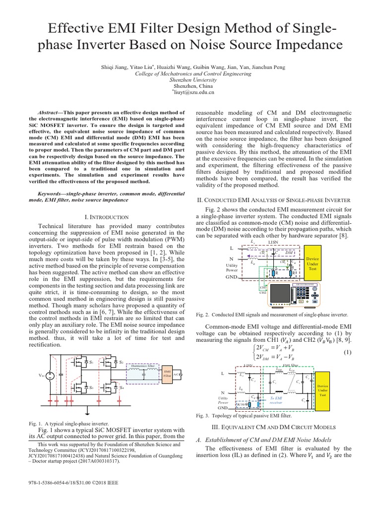 Effective EMI Filter Design Method of Singlephase Inverter Based On Noise Source Impedance | PDF ...