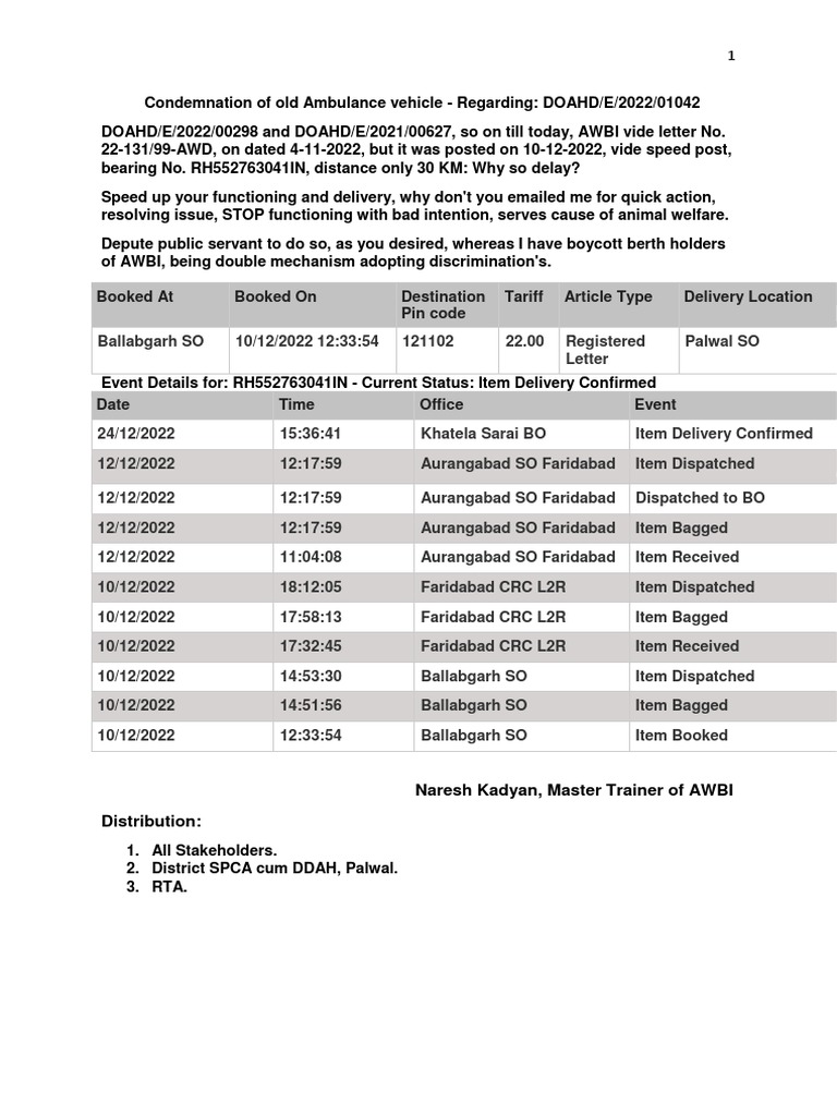 Condemnation of Old Ambulance Vehicle: AWBI - AWD | PDF
