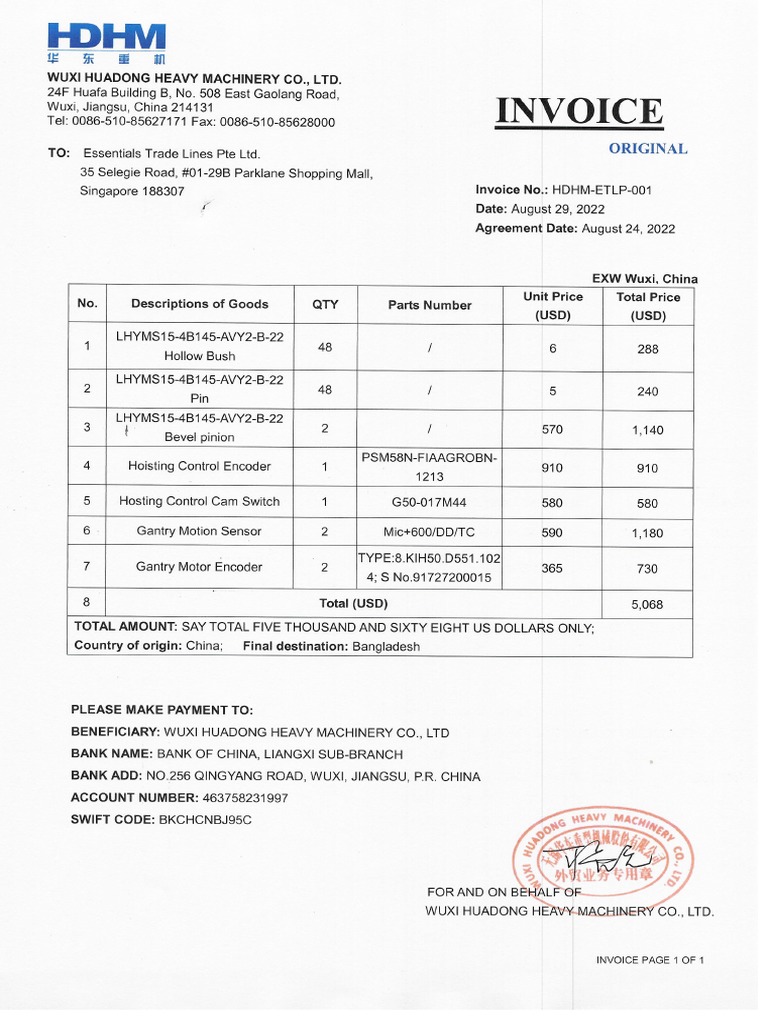 Invoice HDHM Crane | PDF