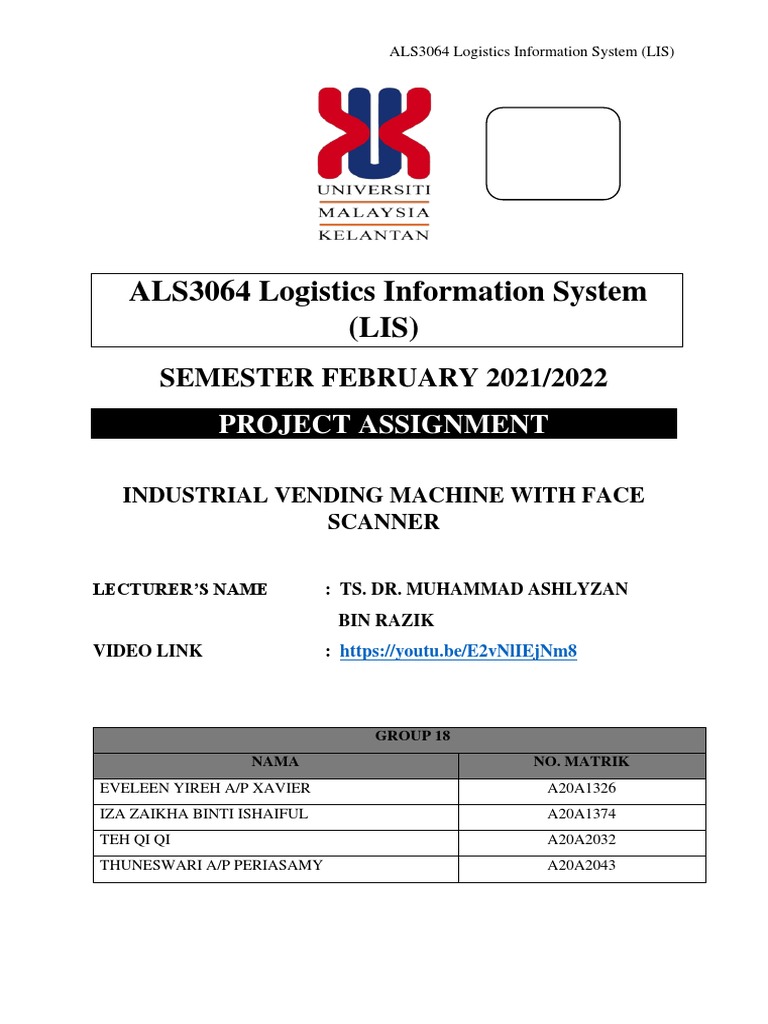 Project Assignment Group 18 Industrial Vending Machine | PDF ...