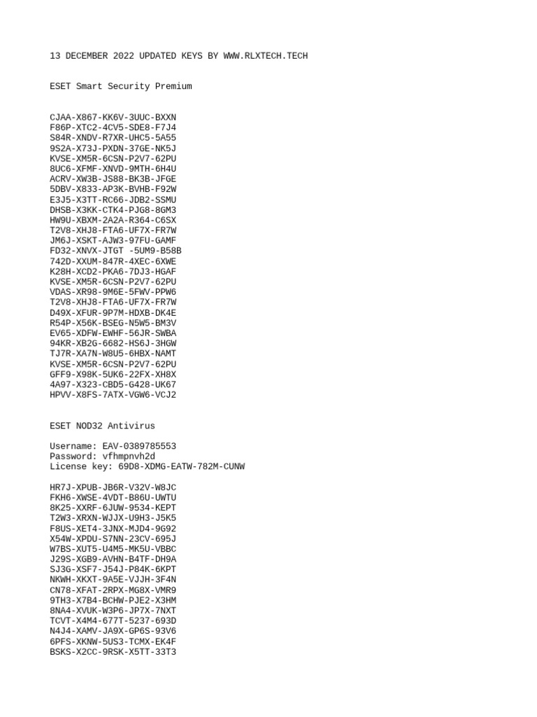 Rlxtech 13-12-2022 Eset Keys | PDF | Information Age | Computing